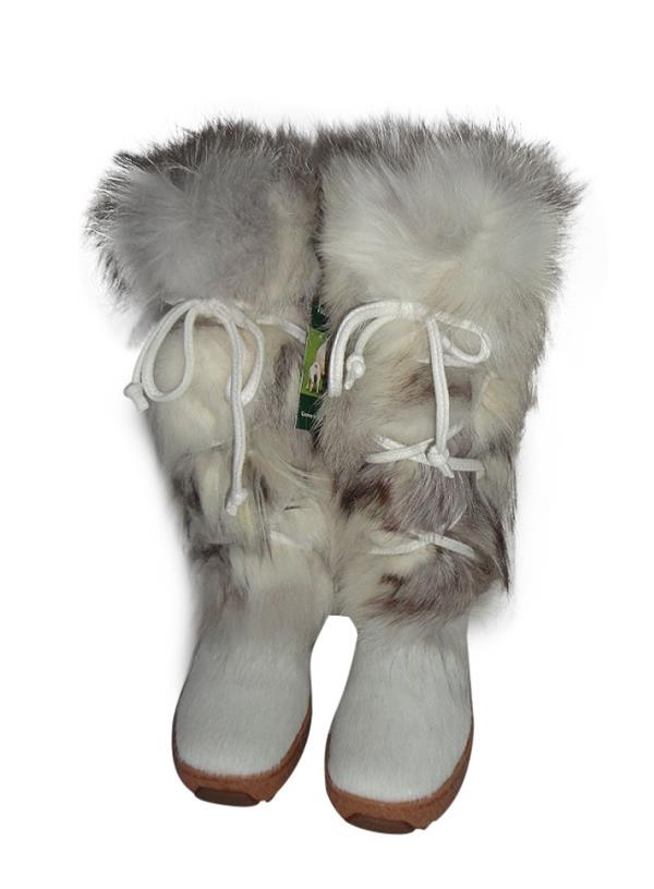 Pelsstøvler i langhåret hvid ræv.