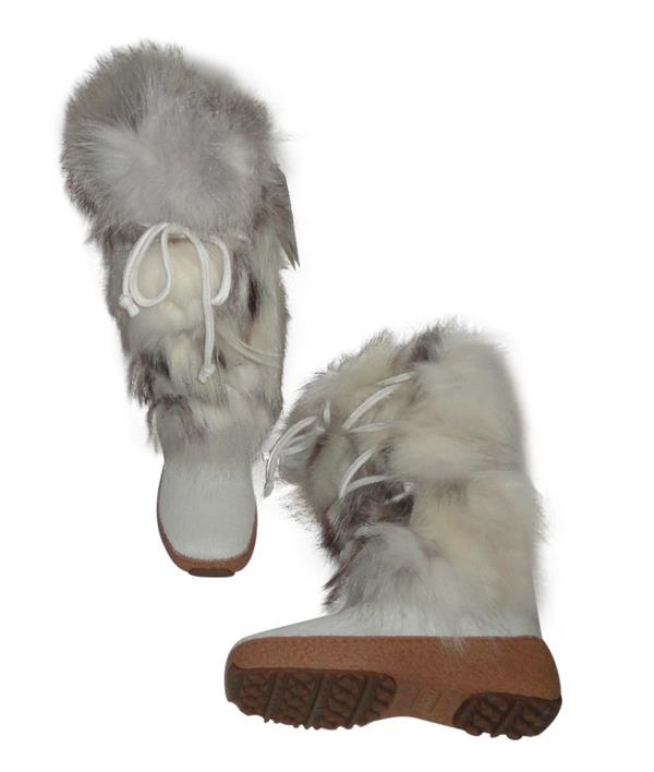 Pelsstøvler i langhåret hvid ræv.